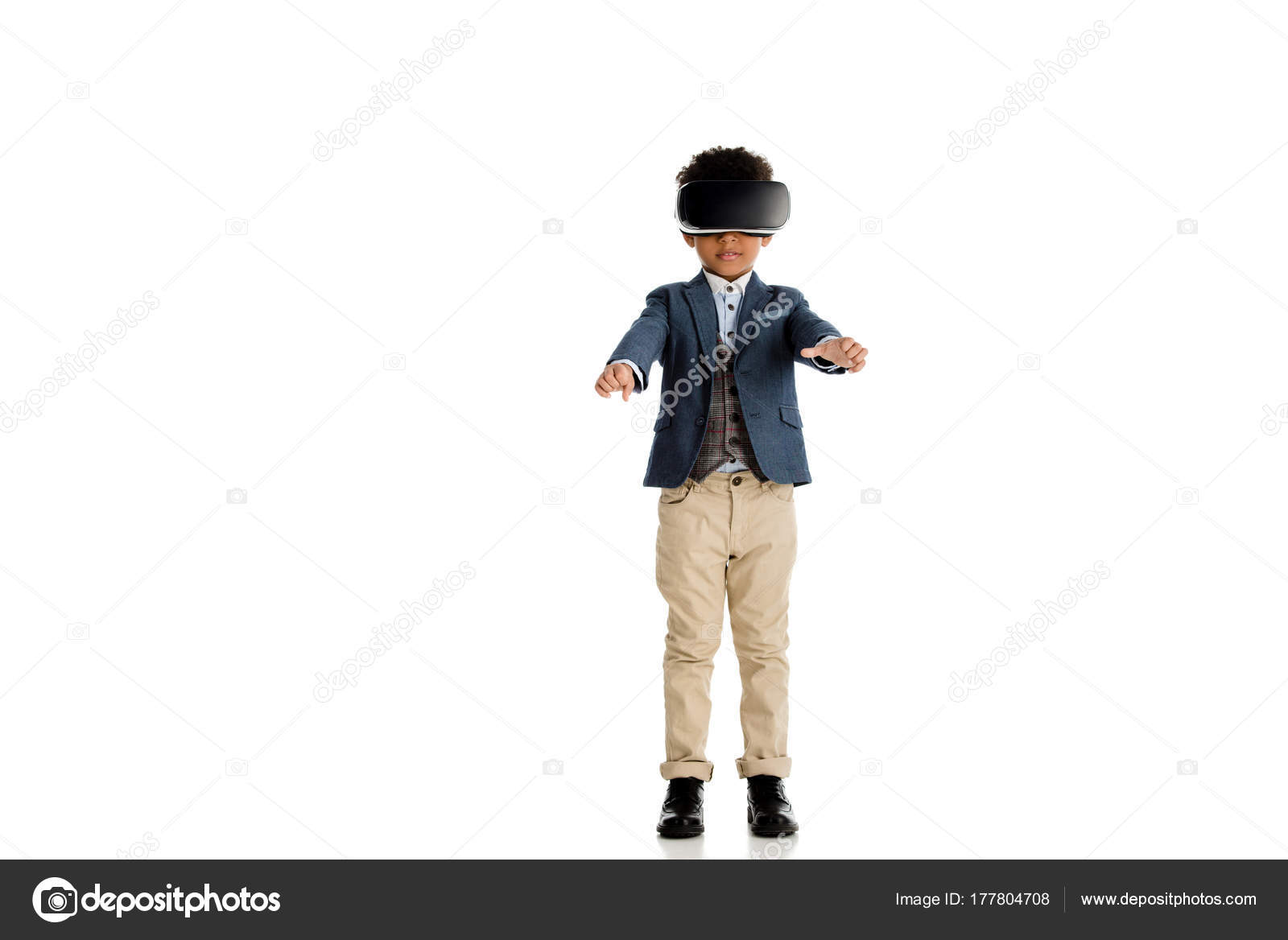 African American Boy Using Headset Isolated White Stock Photo by ...
