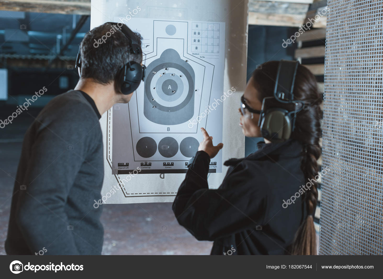 Shooting Instructor Pointing Used Target Shooting Range — Stock Photo ...