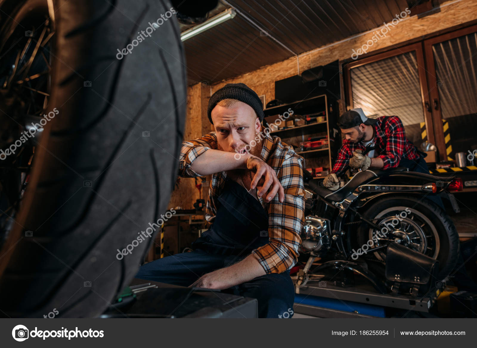 Exhausted Mechanic Wiping Sweat Work Garage Stock Photo by ...
