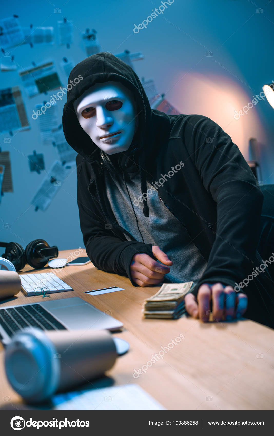 Hacker Mask Stack Money Desk Stock Photo by ©VitalikRadko 190886258