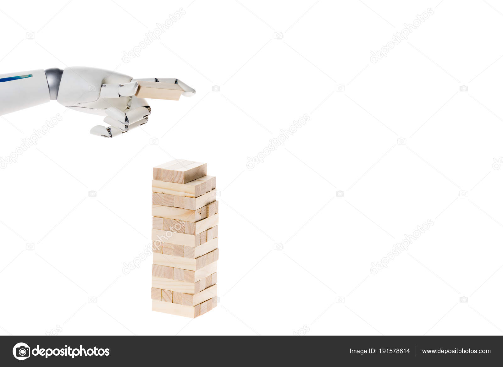 Cropped Shot Robot Playing Blocks Tower Game Isolated White — Stock ...