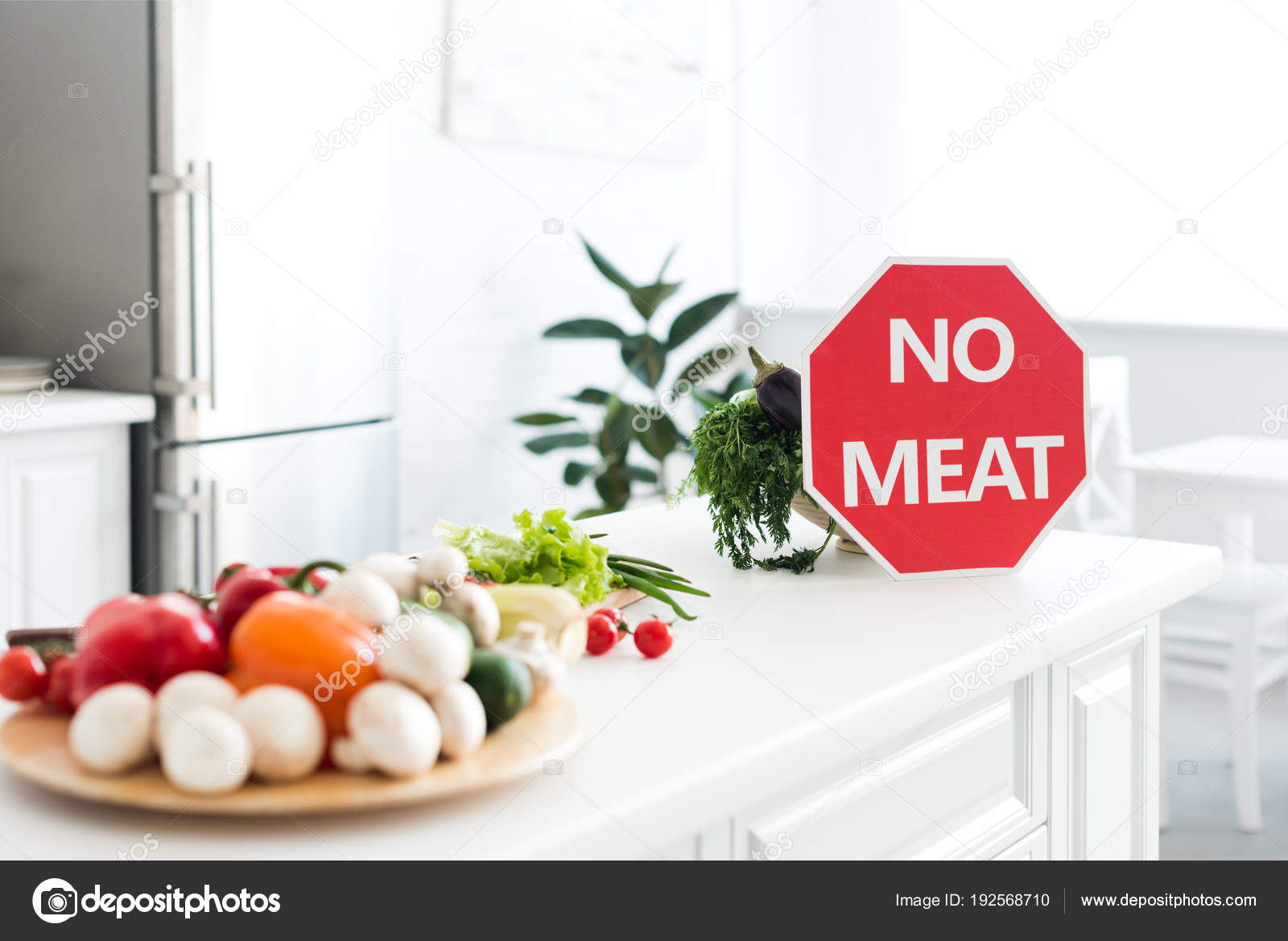 Ripe Tasty Vegetables Meat Sign Kitchen Counter — Stock Photo ...