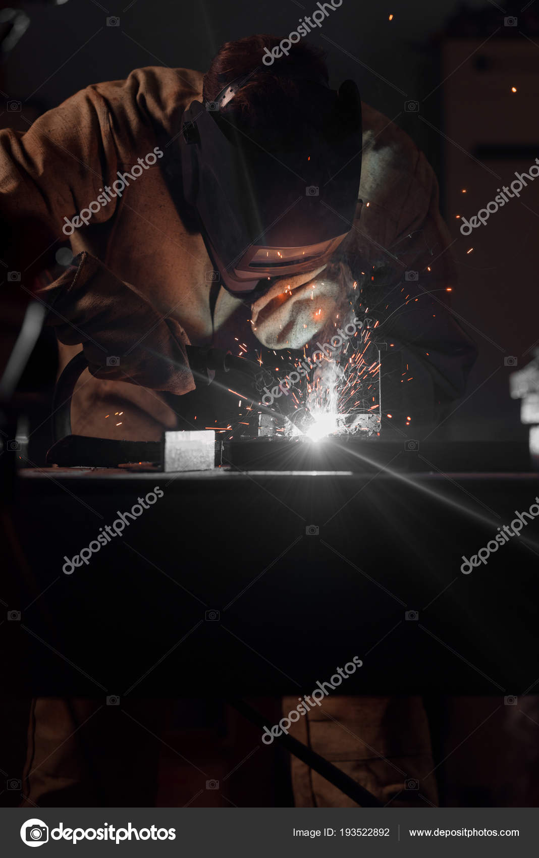 Front View Welder Protection Mask Working Metal Factory — Free Stock ...