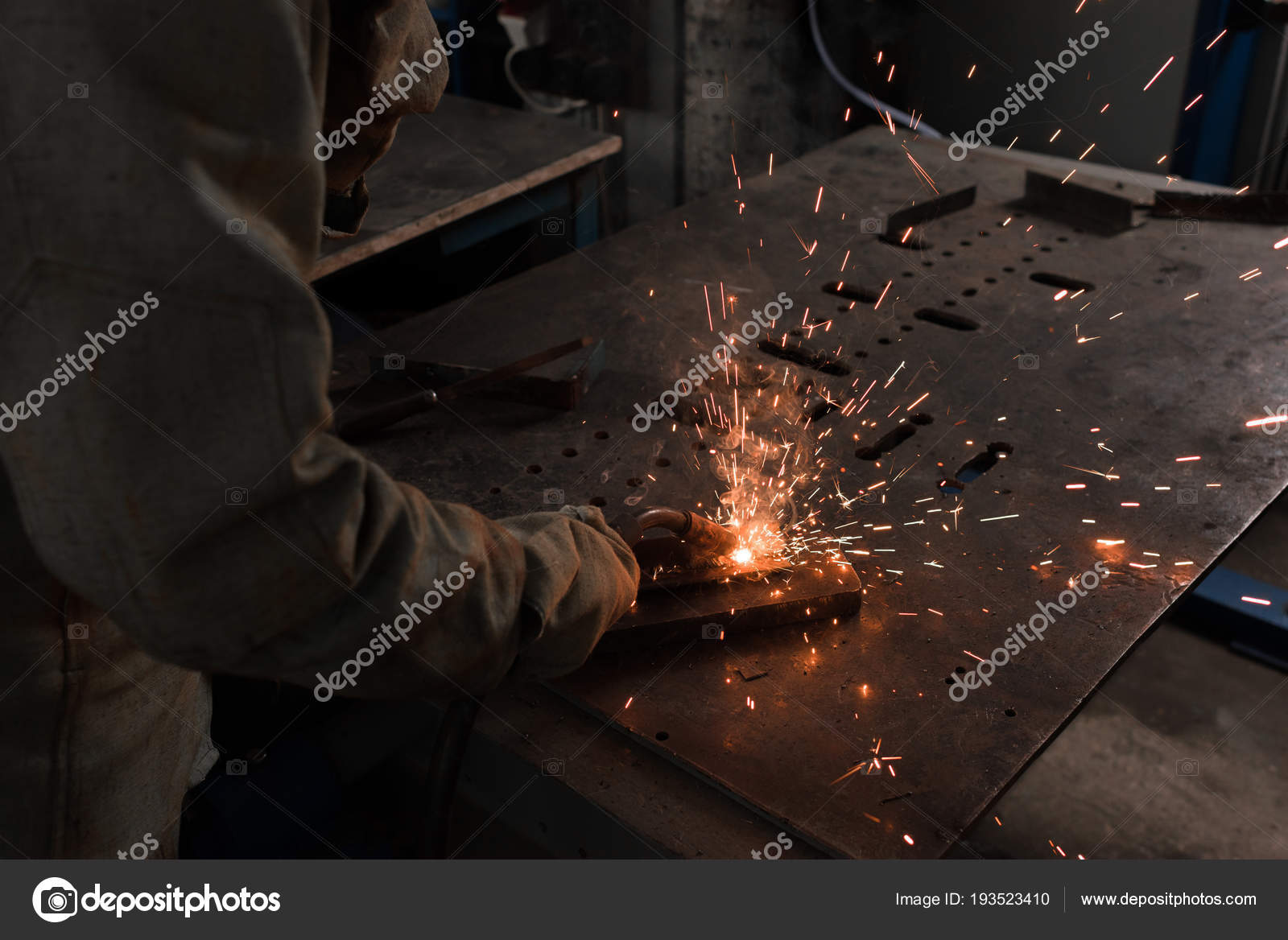 Cropped Image Worker Protection Mask Welding Metal Factory — Stock ...