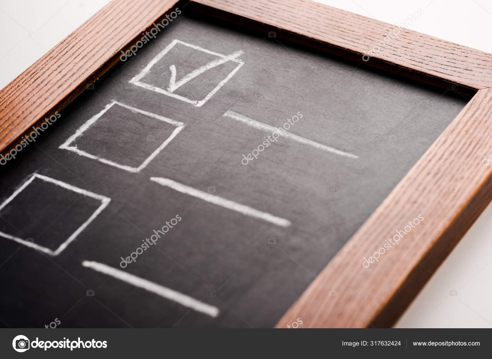Close Chalk Board Tick Checklist Isolated White — Stock Photo ...
