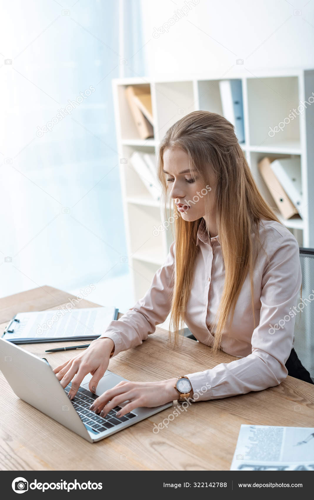 Concentrated Travel Agent Using Laptop Workplace Stock Photo by ...