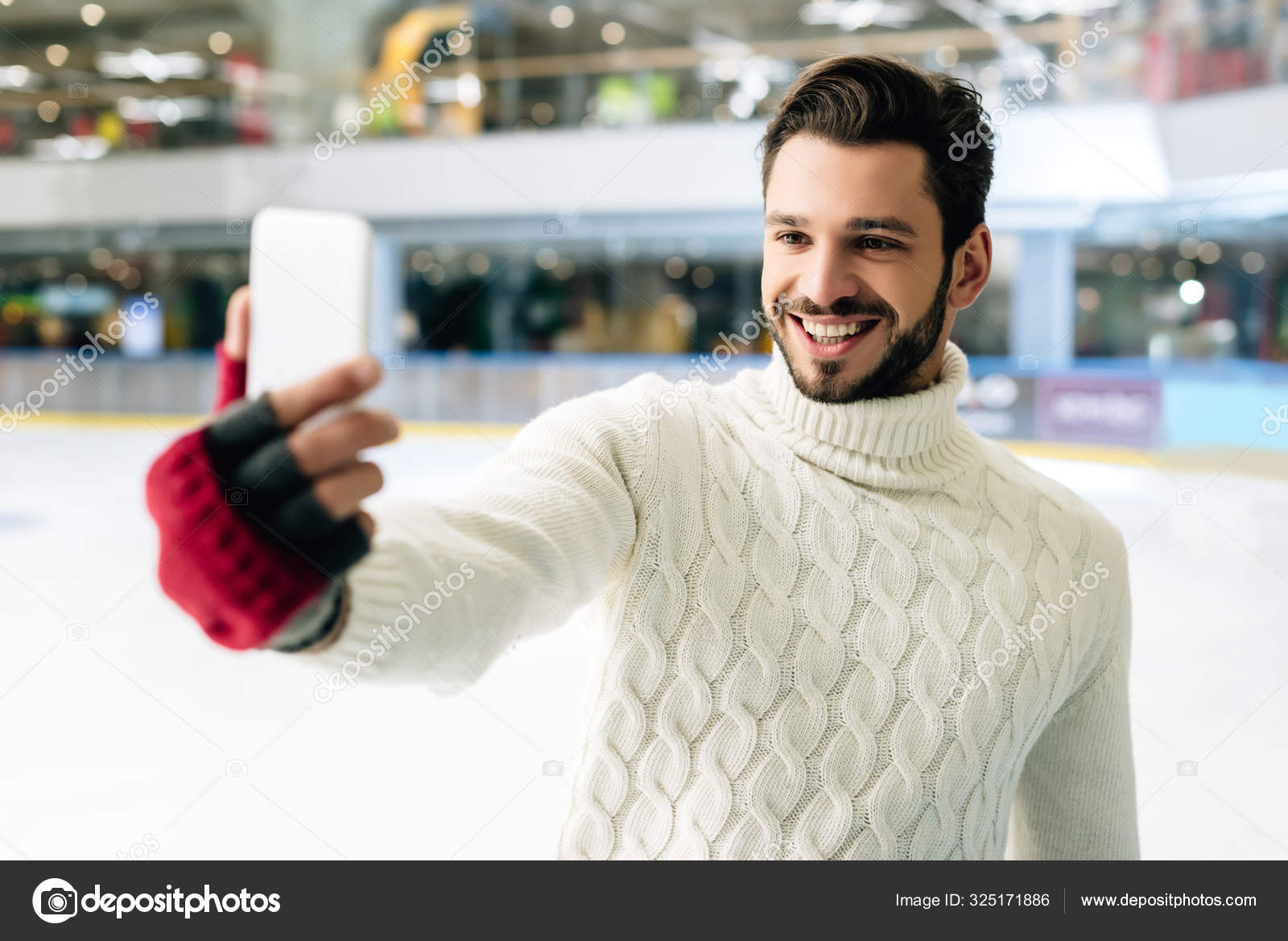 Cheerful Man Making Video Call Smartphone Skating Rink — Stock Photo ...