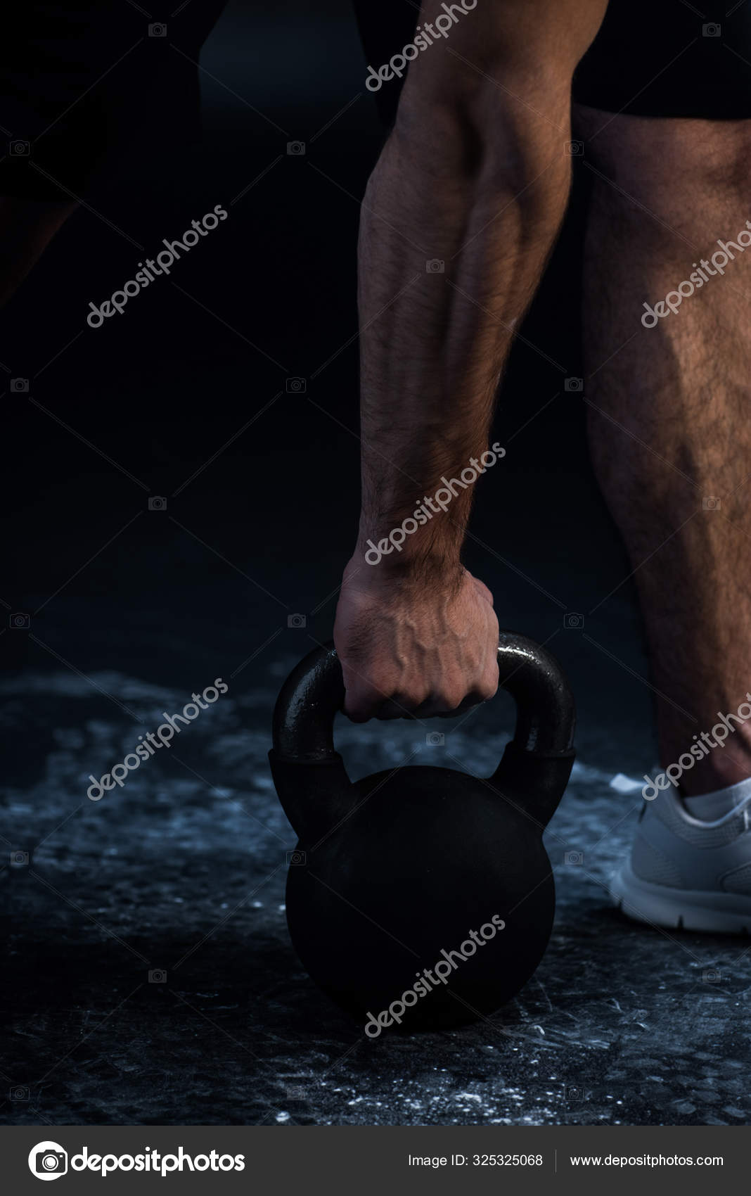 Cropped View Muscular Bodybuilder Excising Kettlebell Black Stock Photo ...