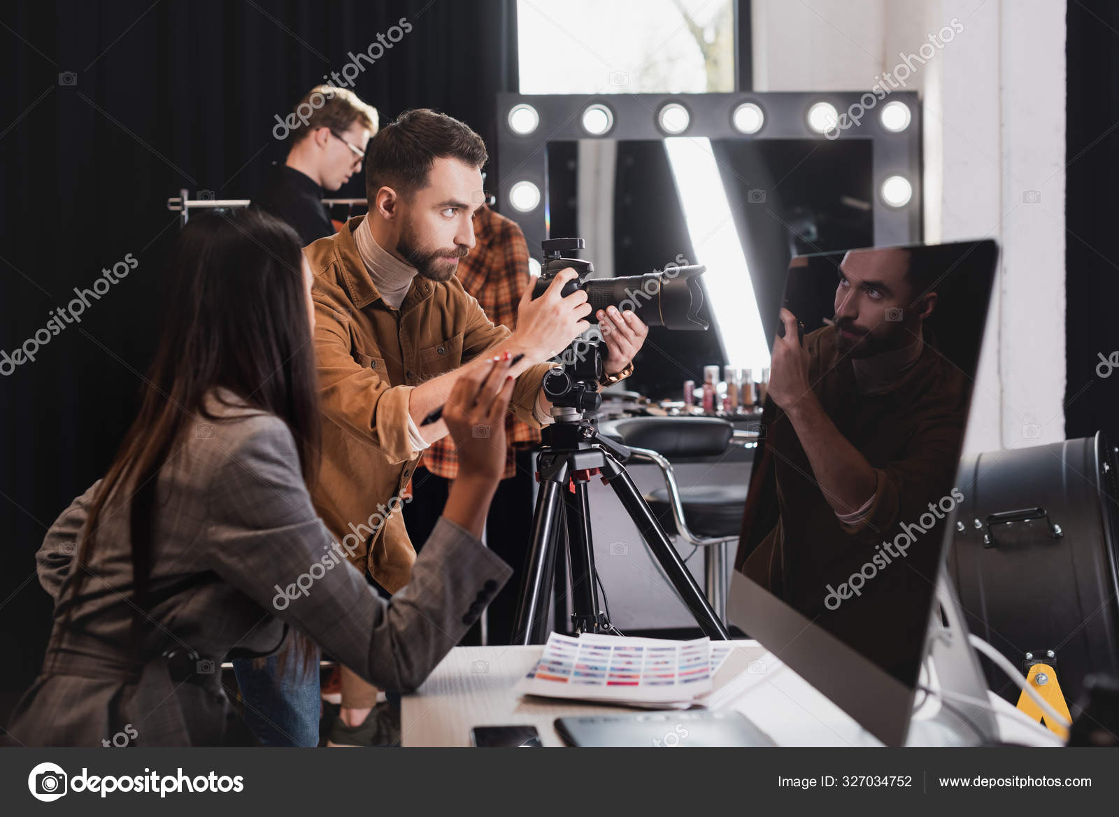 Selective Focus Producer Talking Photographer Digital Camera Background ...