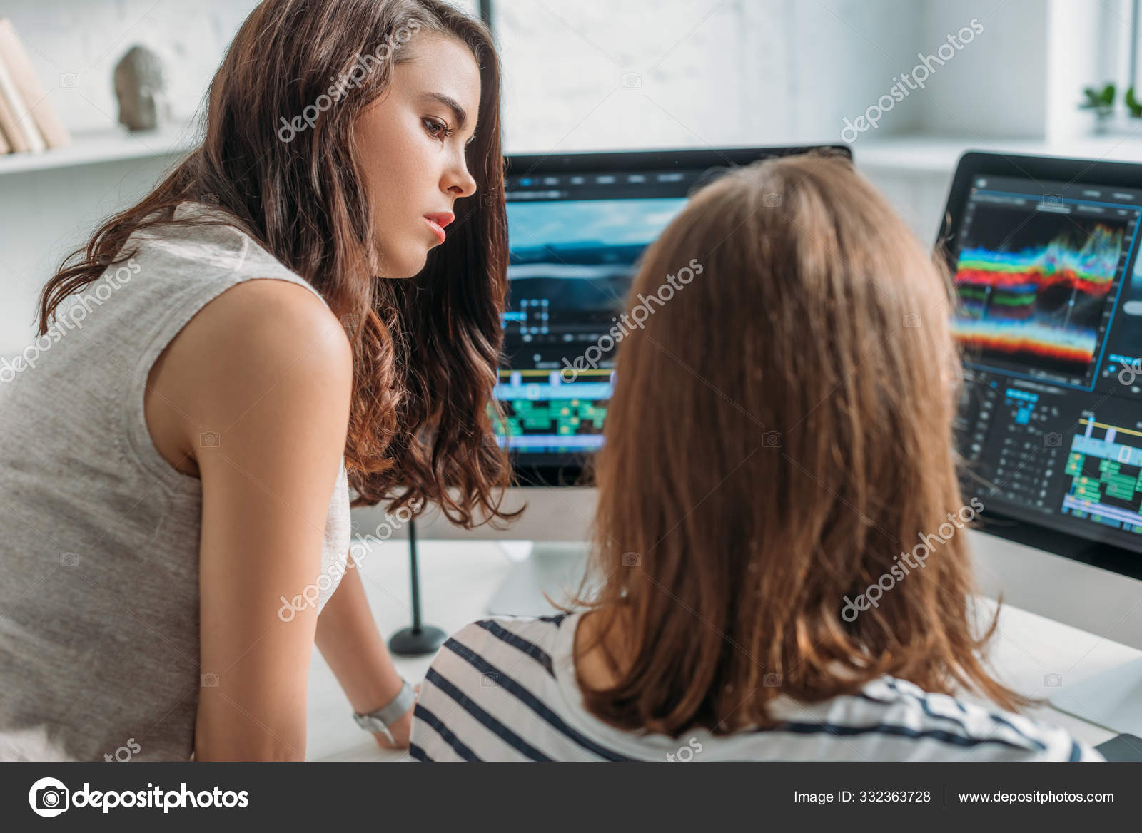 Selective Focus Attractive Editor Looking Coworker — Stock Photo ...