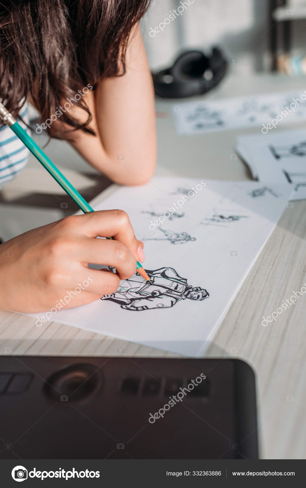 Cropped View Illustrator Drawing Storyboard Paper — Stock Photo ...