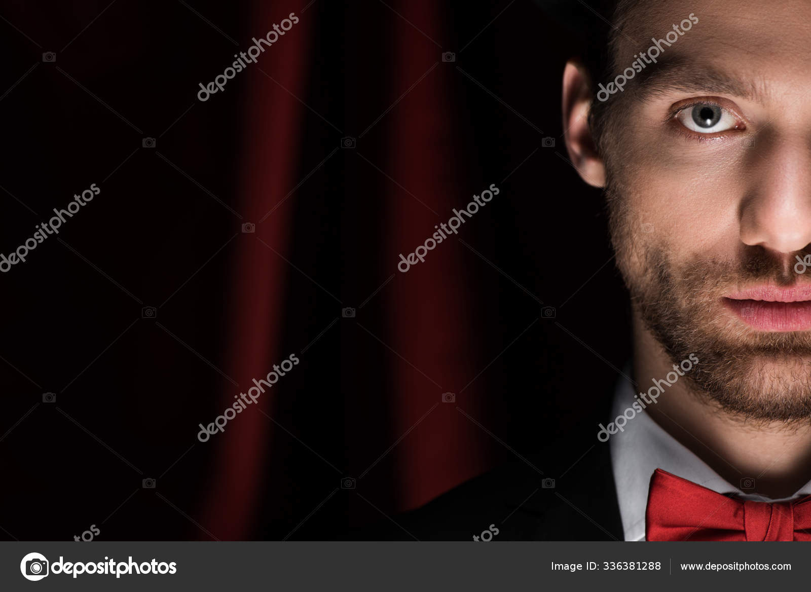 Handsome Magician Black Suit Circus Red Curtains — Stock Photo ... Handsome Magician Black Suit Circus Red Curtains — Stock Photo ...