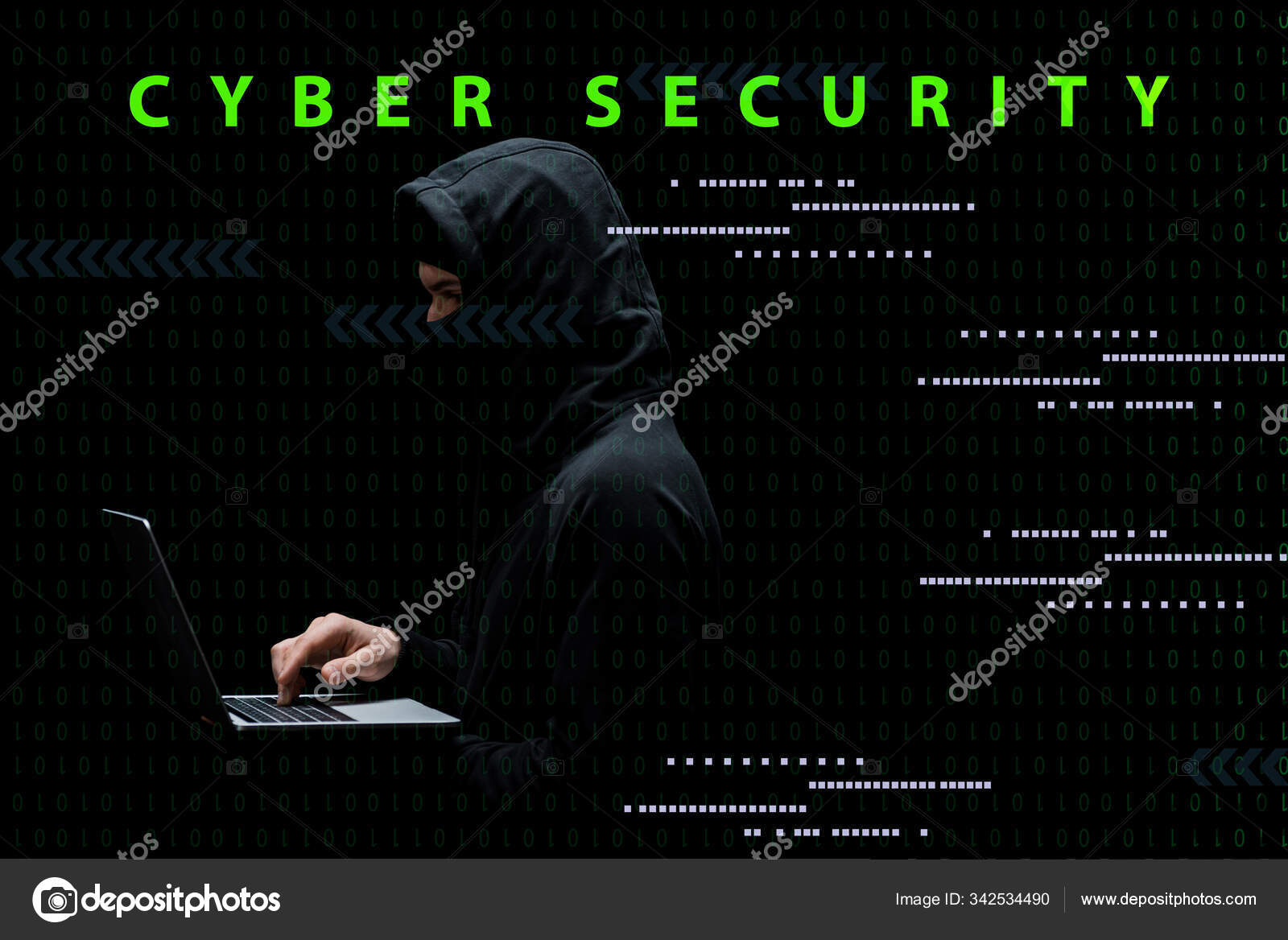 Anonymous Man Hood Mask Using Laptop Cyber Security Lettering Black ...