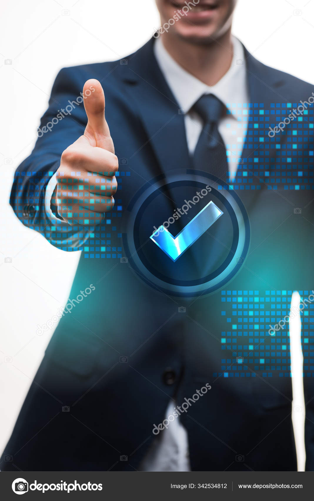 Selective Focus Happy Businessman Suit Showing Thumb Check Mark White ...