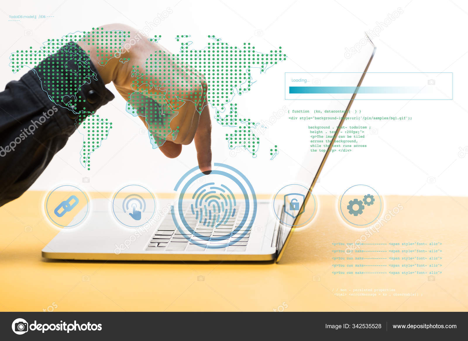 Cropped View Hacker Pointing Finger Laptop Web Icons White Cyber ...