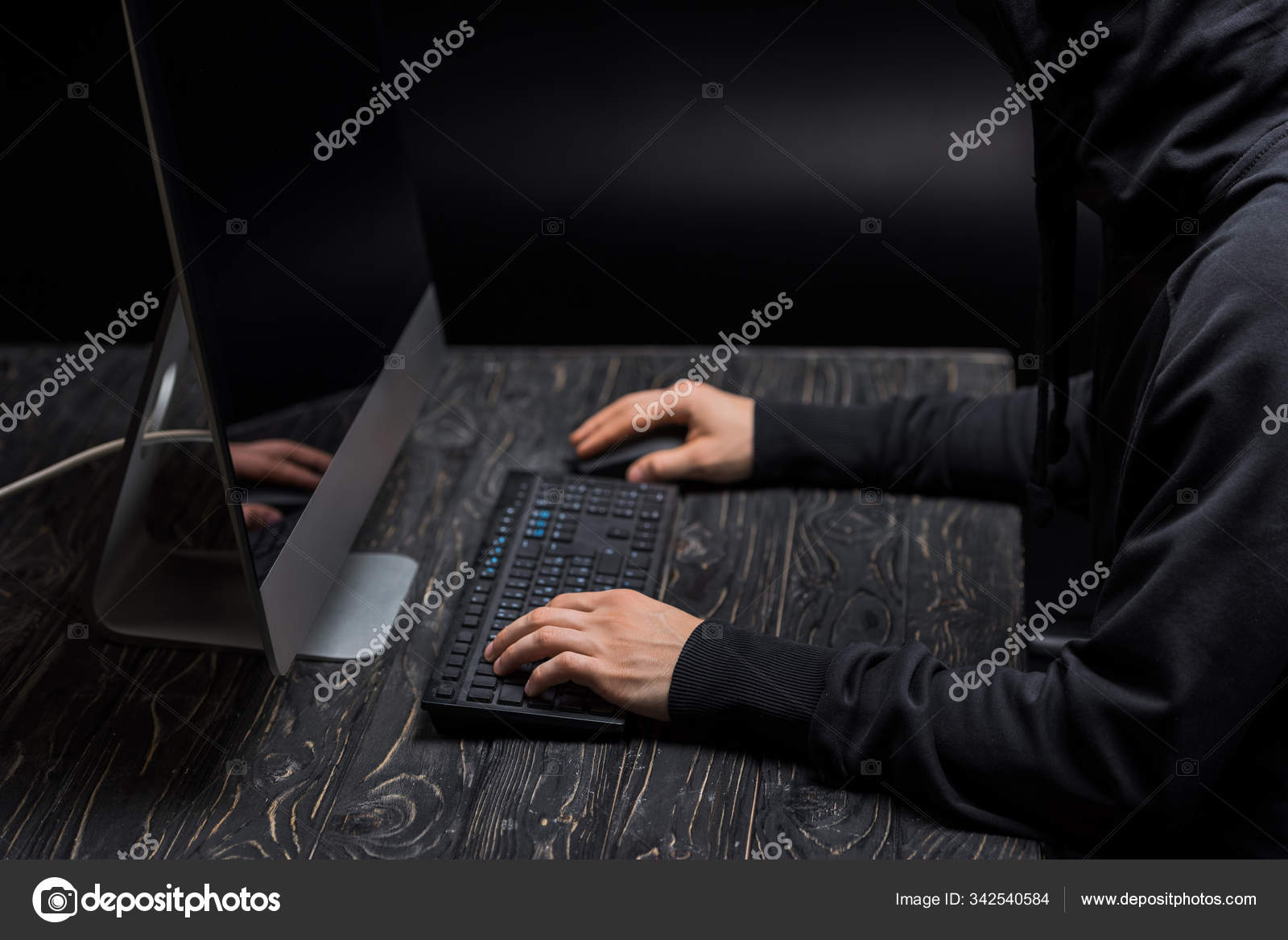 Cropped View Hacker Typing Computer Keyboard Black Stock Photo by ...