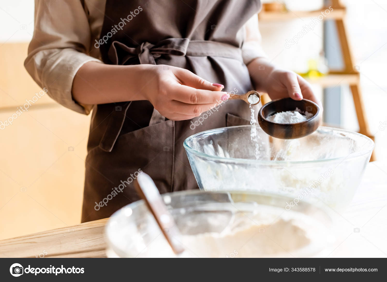 Cropped View Woman Adding Baking Powder Bowl — Stock Photo ...