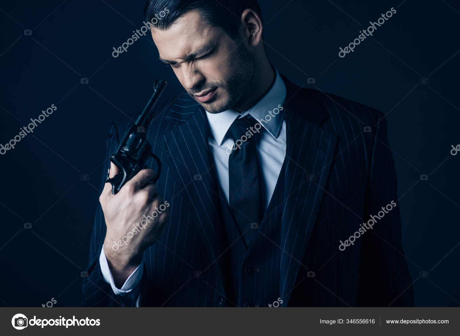 Front View Mafioso Looking Revolver Hand Dark Background Stock Photo by ...