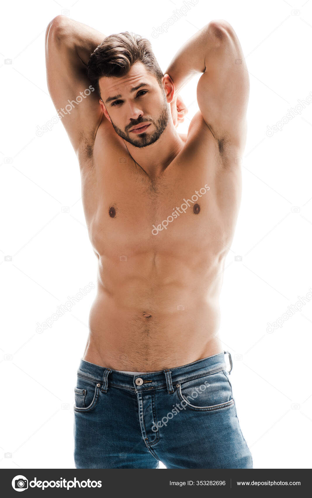 Handsome Sexy Shirtless Man Jeans Isolated White Stock Photo by ... Handsome Sexy Shirtless Man Jeans Isolated White Stock Photo by ...