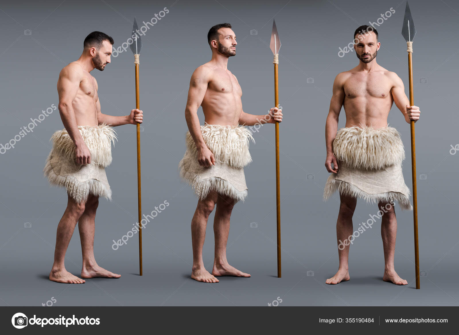 Collage Muscular Caveman Spear Grey Evolution Concept Stock Photo by ...