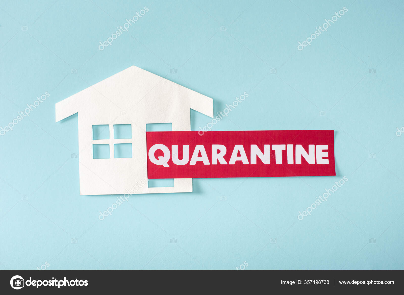 Top View Paper House Quarantine Lettering Blue Stock Photo by ...