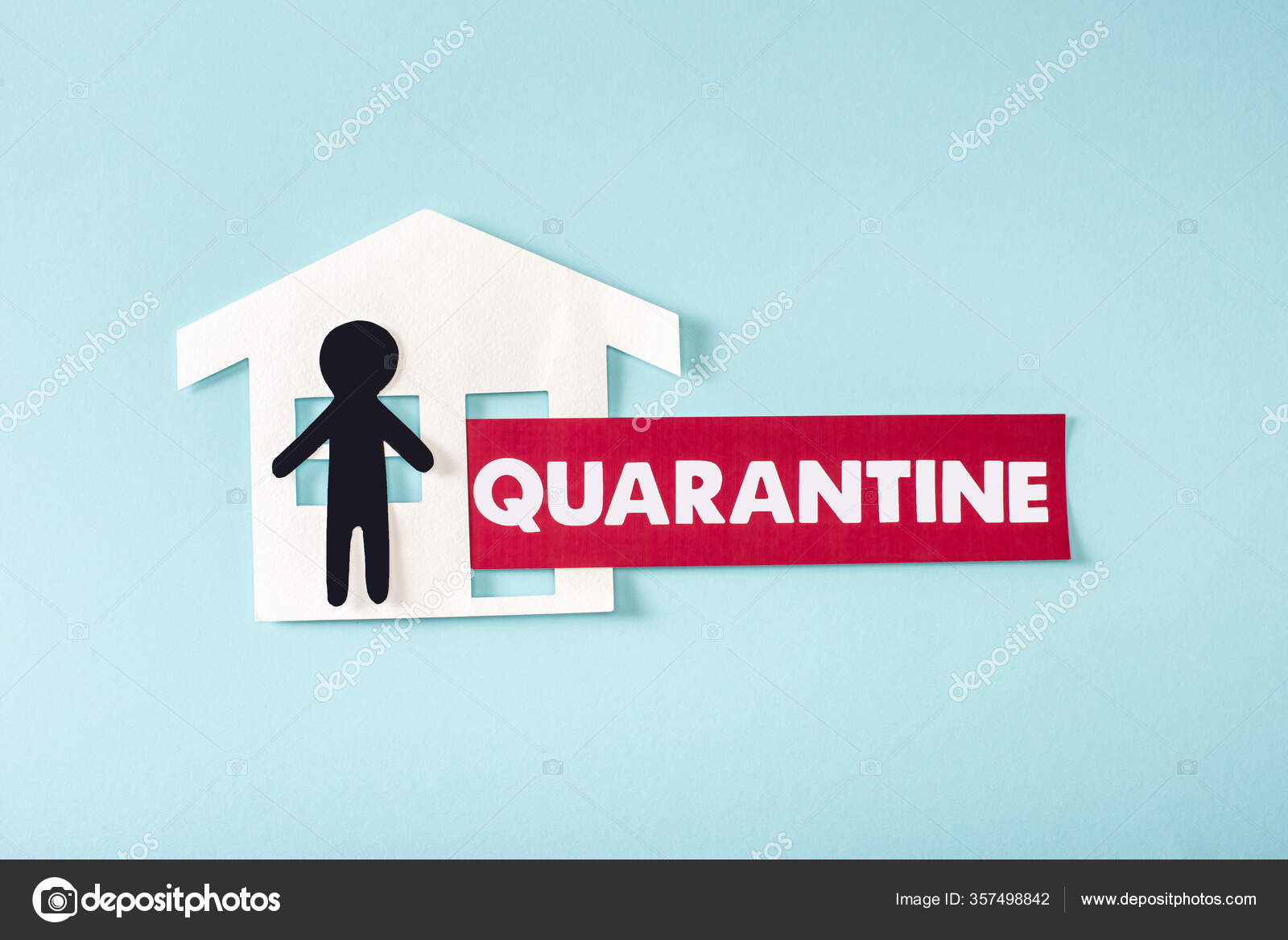 Top View Paper House Human Quarantine Lettering Blue — Stock Photo ...
