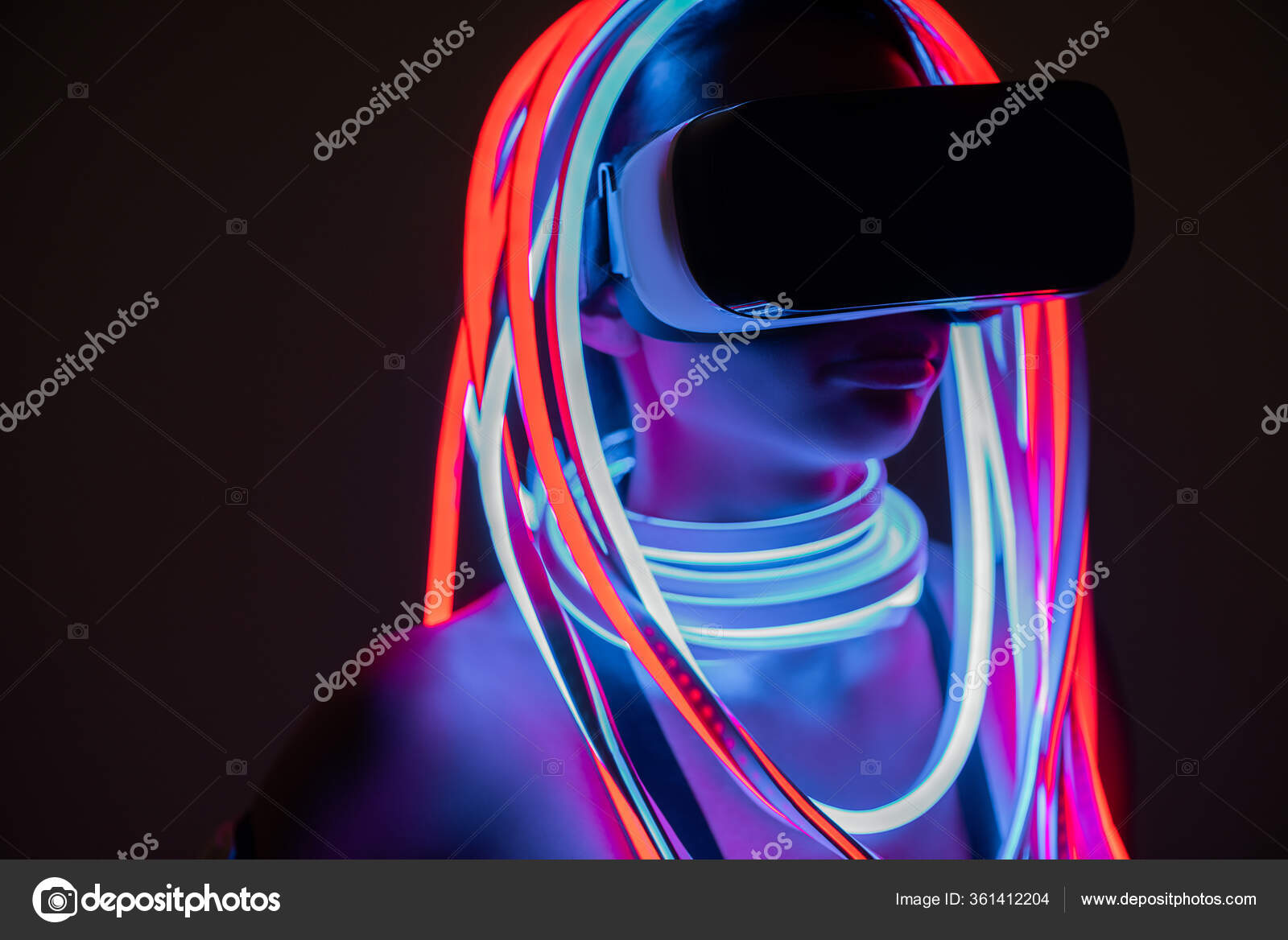 Futuristic African American Woman Headset Neon Lighting — Stock Photo ... Futuristic African American Woman Headset Neon Lighting — Stock Photo ...