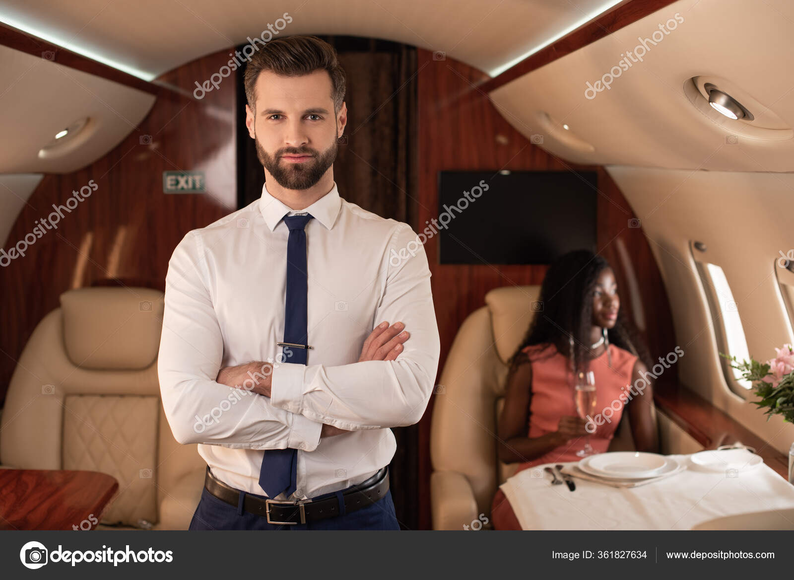 Handsome Air Steward Crossed Arms Looking Camera Elegant African ...