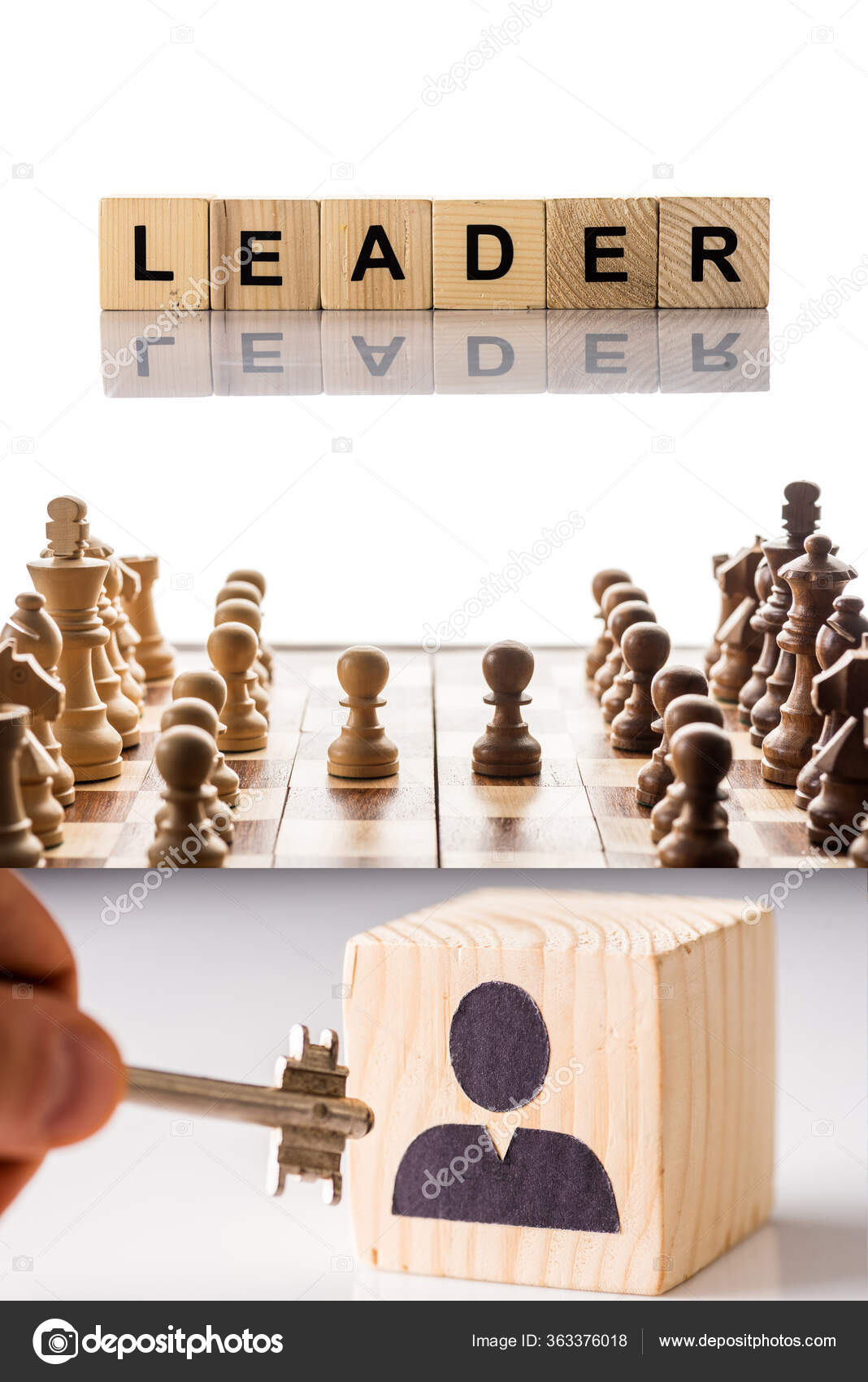 Collage Cubes Leader Lettering Chess Chessboard Male Hand Key White ...