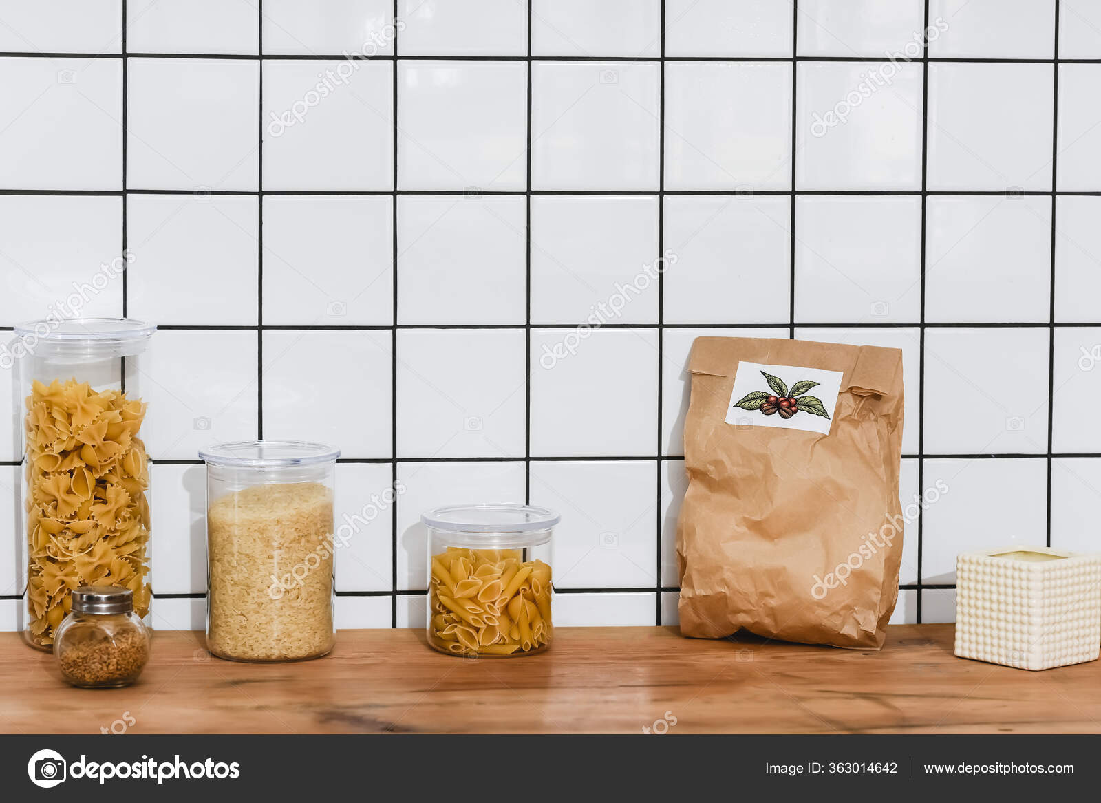 Jars Dried Pasta Rice Paper Bag — Stock Photo © DenisDenisenko #363014642