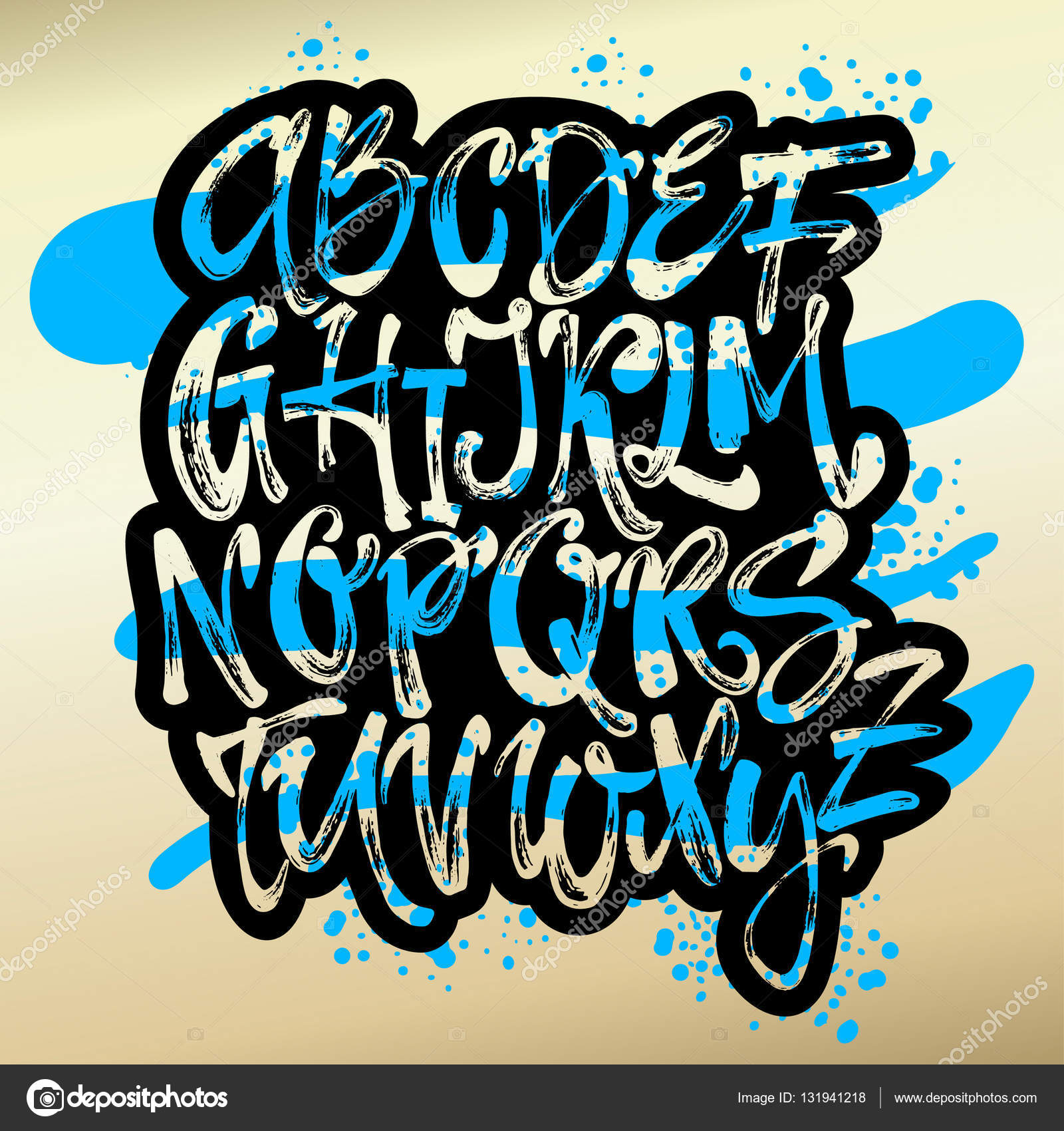 Alphabet poster, dry brush ink artistic modern calligraphy print Stock ...