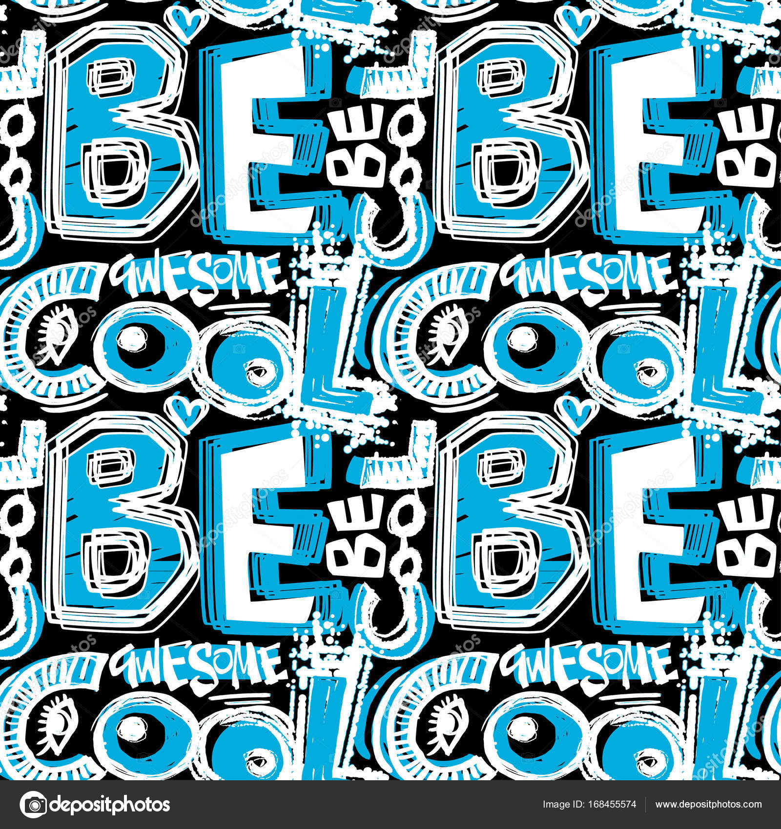 Be cool. Seamless funky doodle drawing slogan. Stock Vector Image by ...