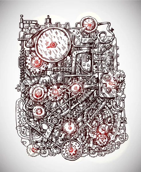Steampunk mechanism print. Hand drawn vector illustration Stock Vector ...