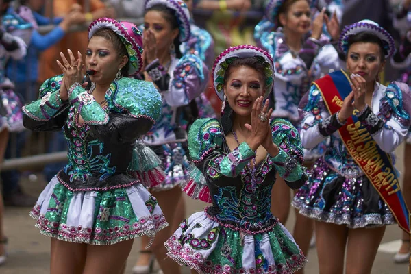 Oruro Bolivia February 2017 Caporales Dancers Ornate Costumes Performing Parade — Stock ...