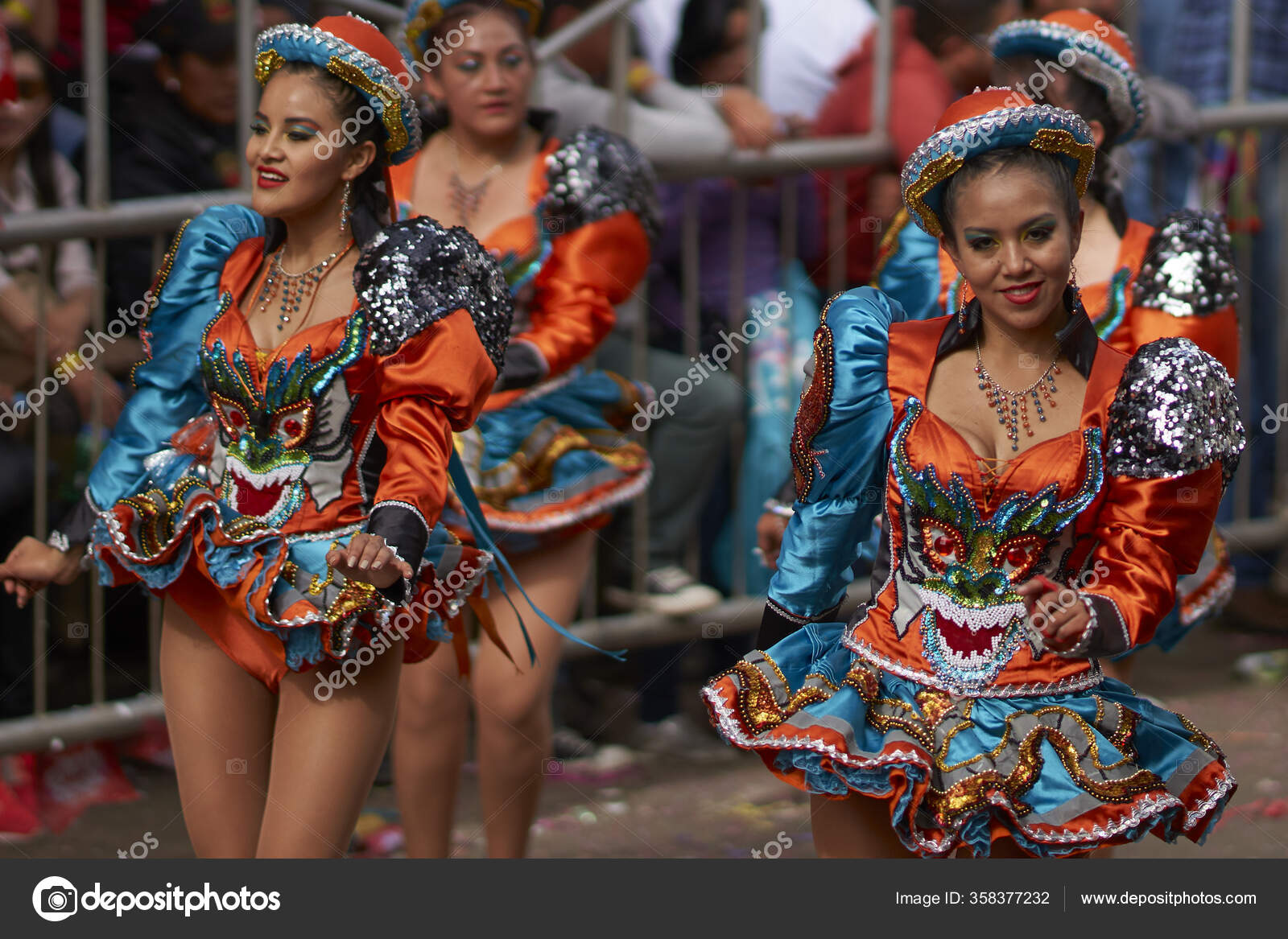 Oruro Bolivia February 2017 Caporales Dancers Ornate Costumes Performing Parade — Stock ...