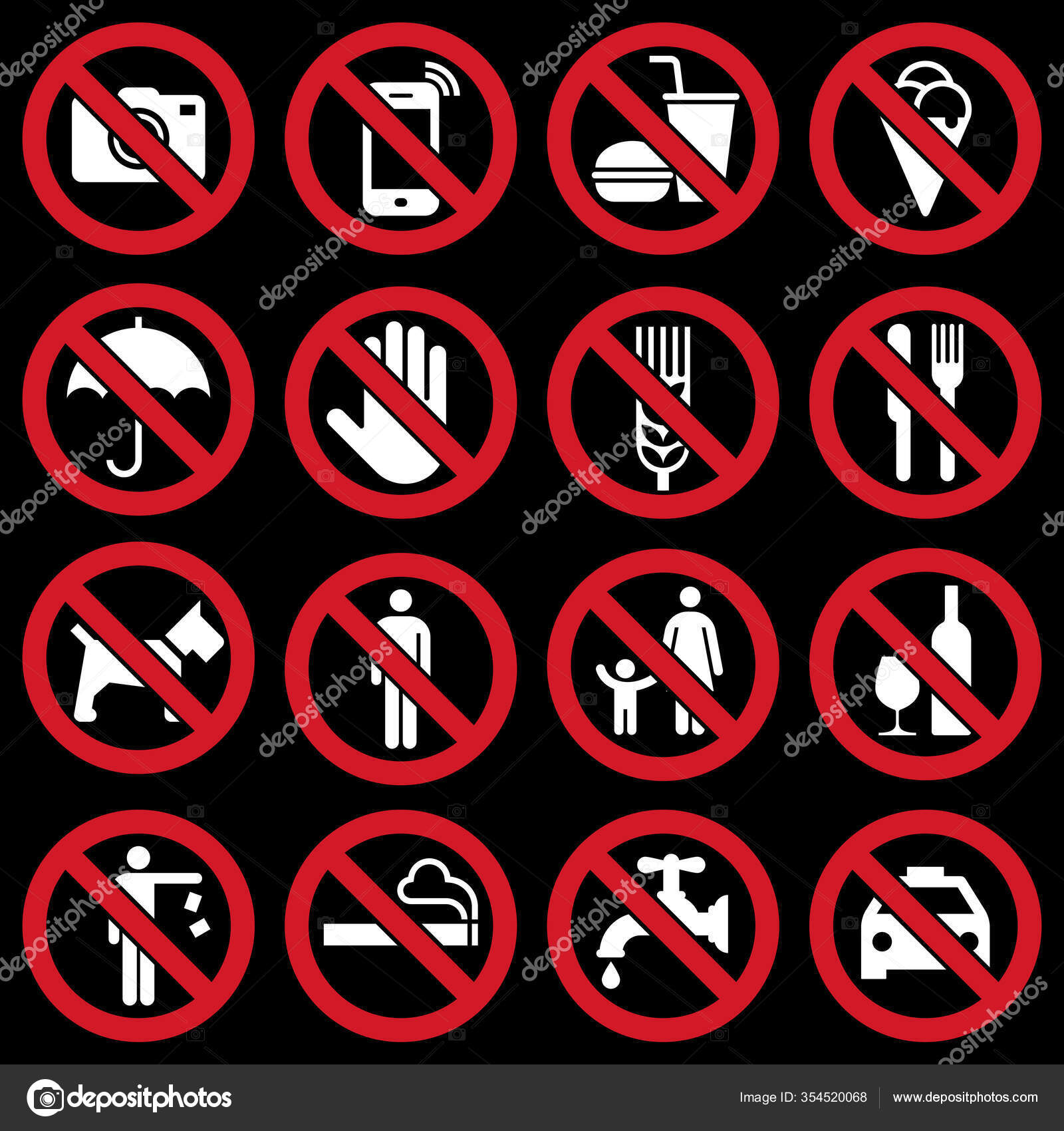 Signos Prohibición Sobre Fondo Negro Vector de stock #354520068 de ©nikolae