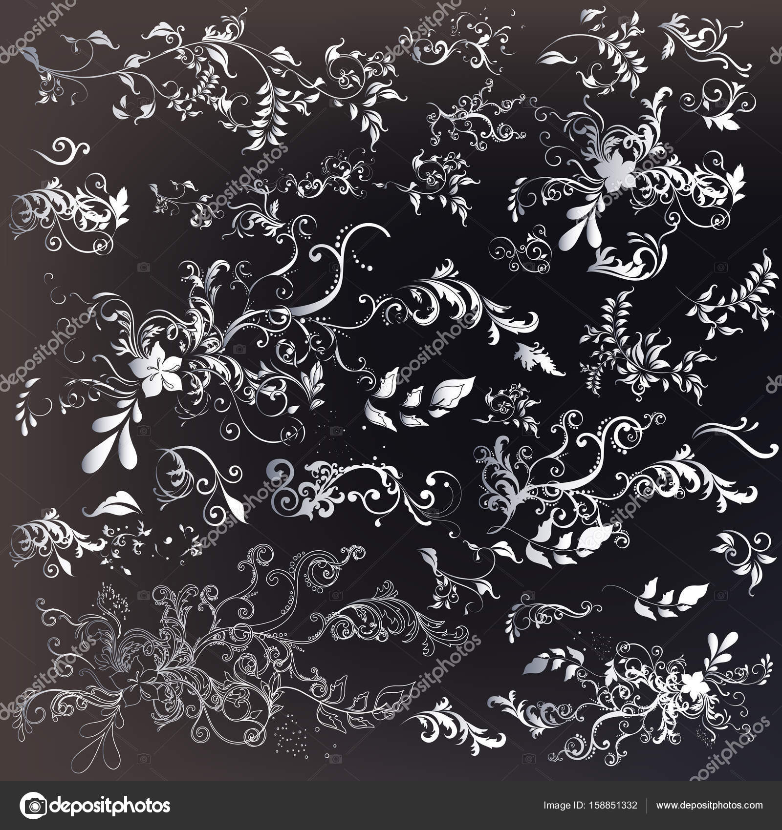 Collection of vector flourishes in silver color for design Stock Vector ...