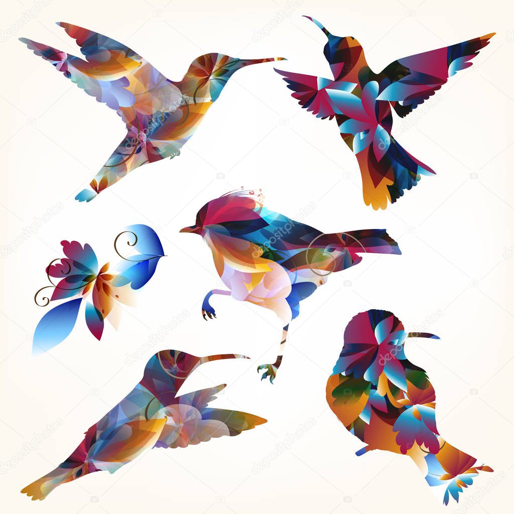 Colección de colibríes de colores vectoriales formas para el diseño 2022