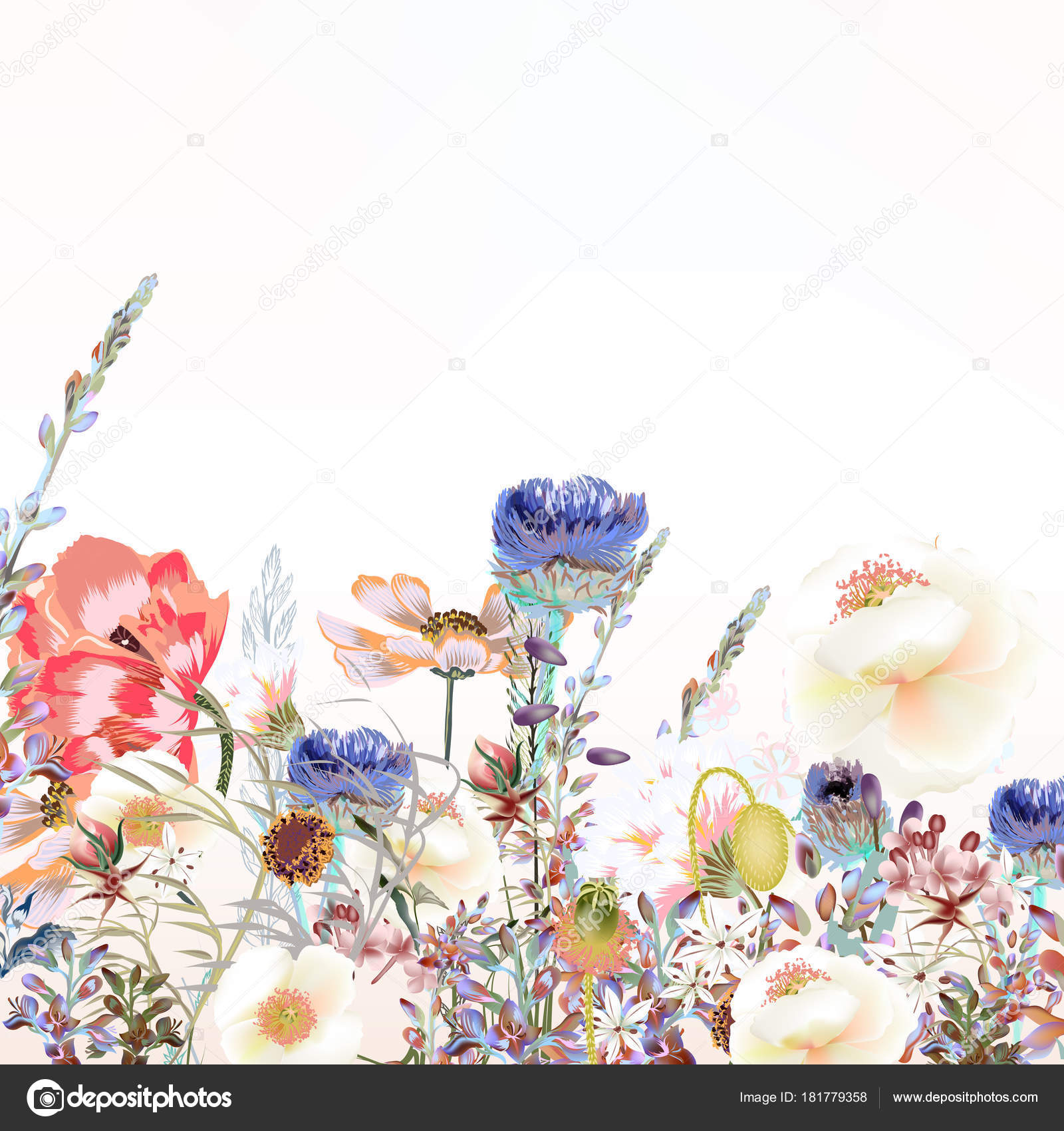 Floral illustration with field flowers in vintage style Stock Vector ...