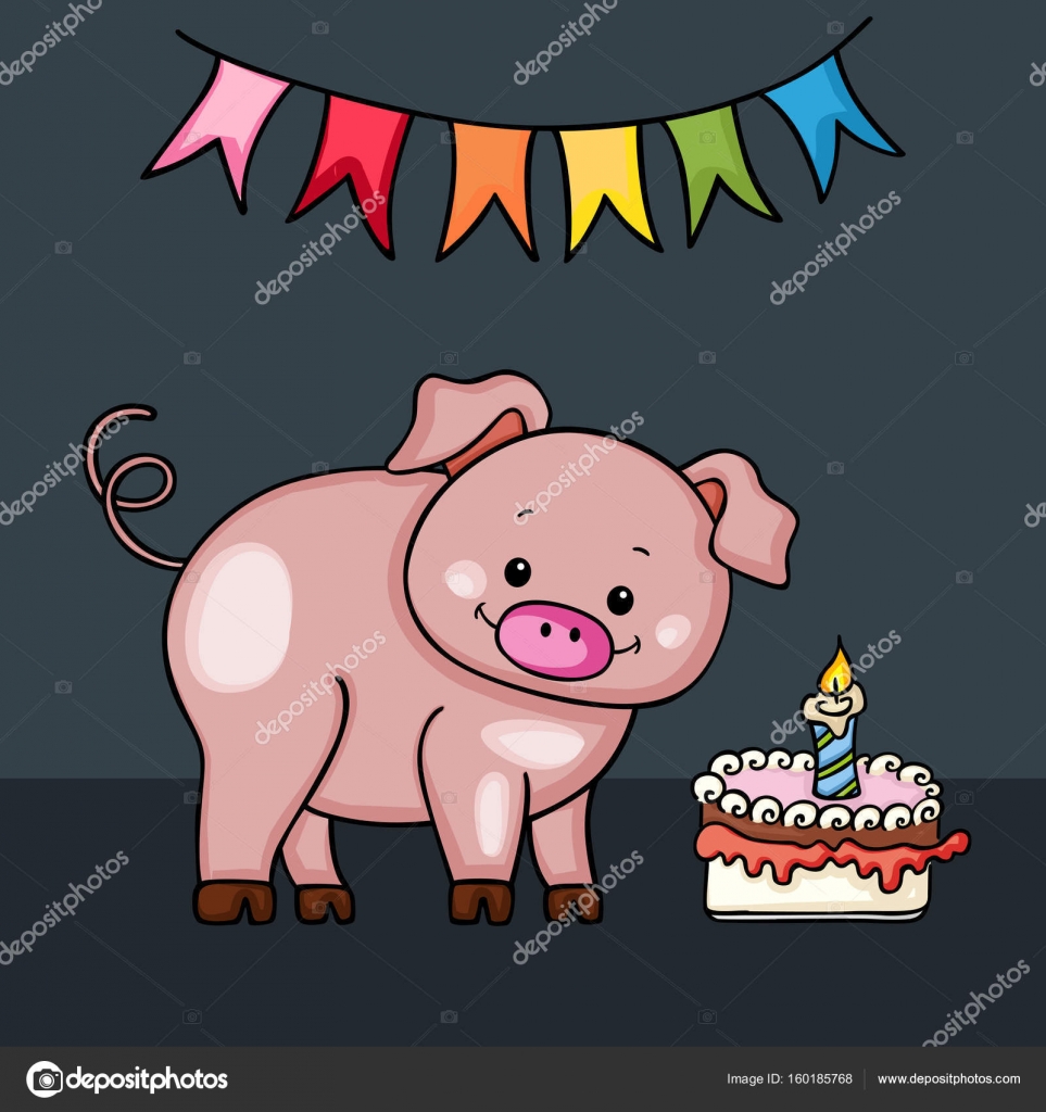 Lindo cerdo Feliz cumpleaños tarjeta vector, gráfico vectorial ...