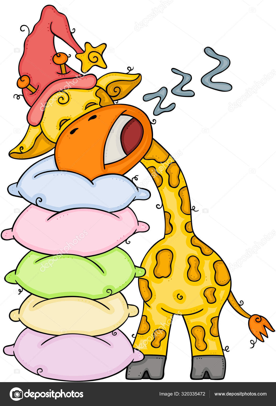 Linda Jirafa Durmiendo Una Pila Almohadas vector, gráfico vectorial ...