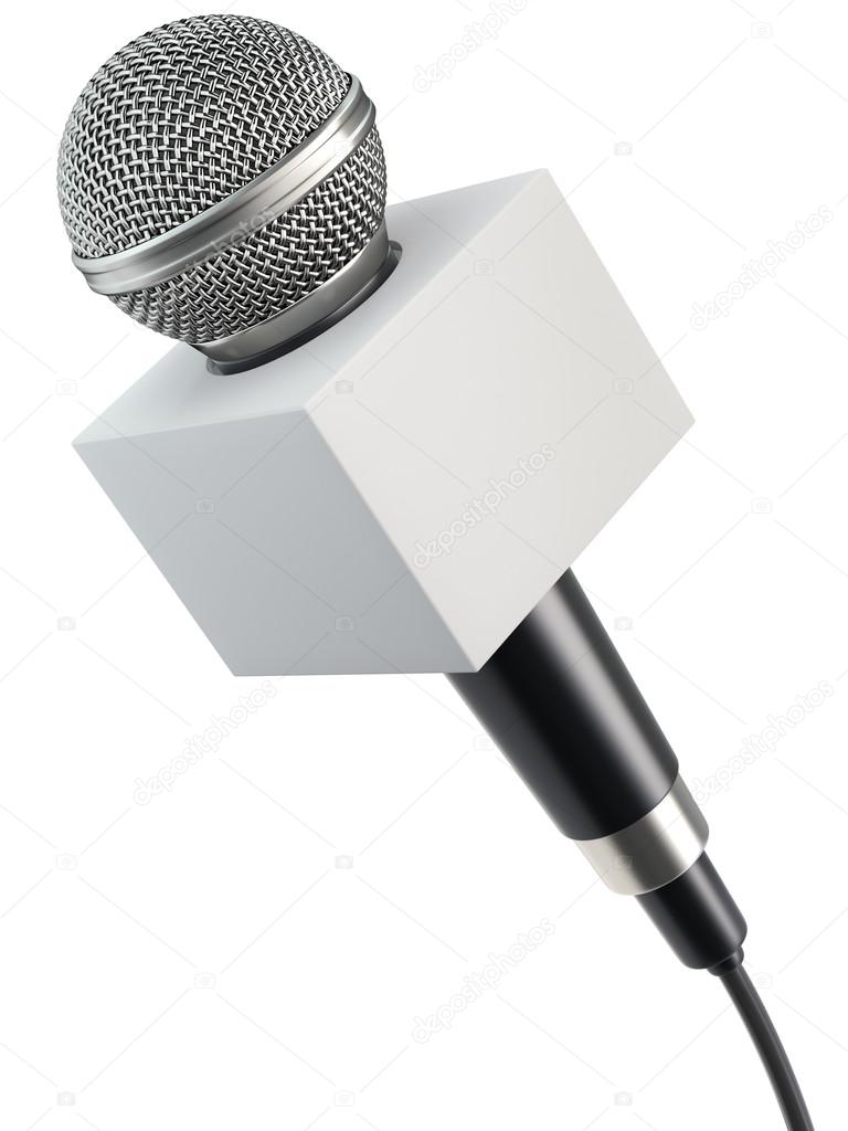 Microphone with blank advertising box Stock Photo by ©mipan 127916872