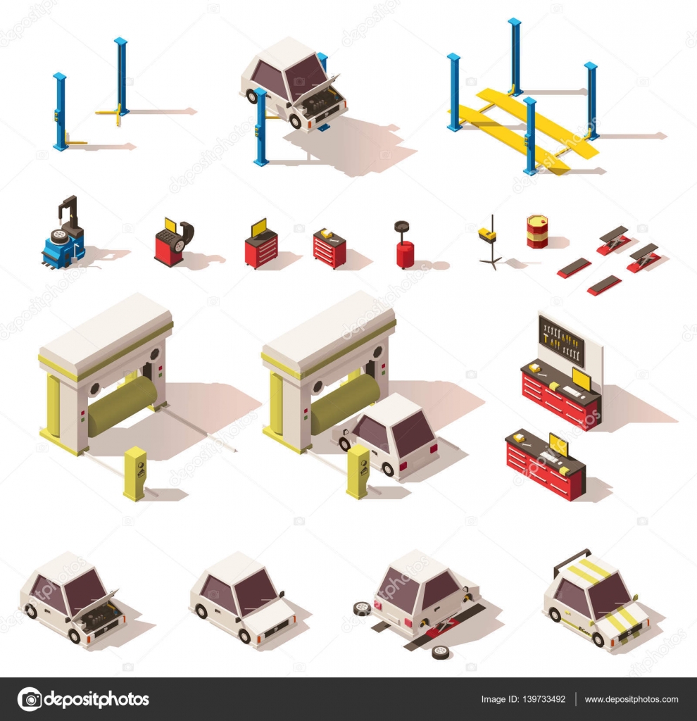 Vector isometric car service equipment set Stock Vector Image by ...