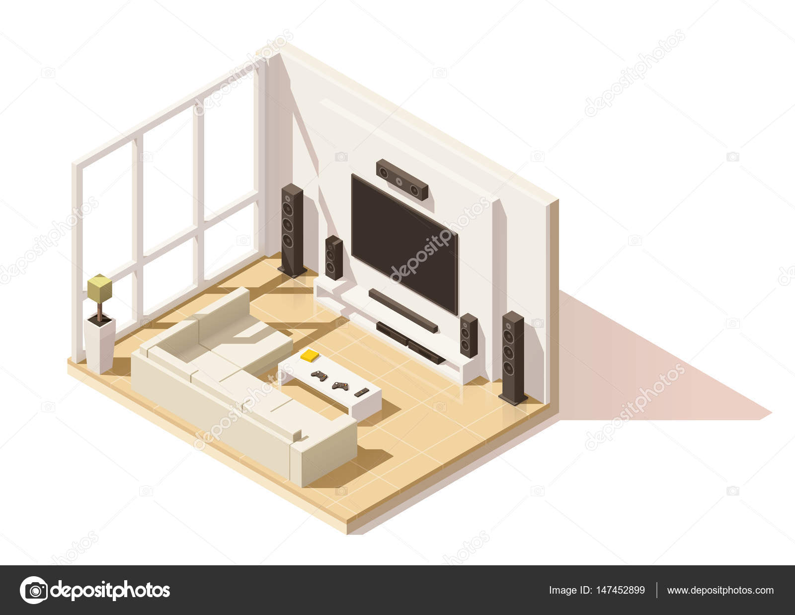 Vector isométrico bajo poli icono de la sala de estar Vector de stock ...