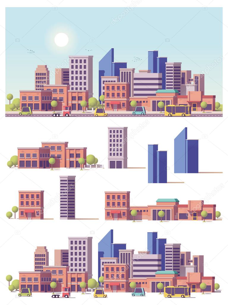 Vector low poly 2d buildings and city scene — Stock Vector © tele52 ...