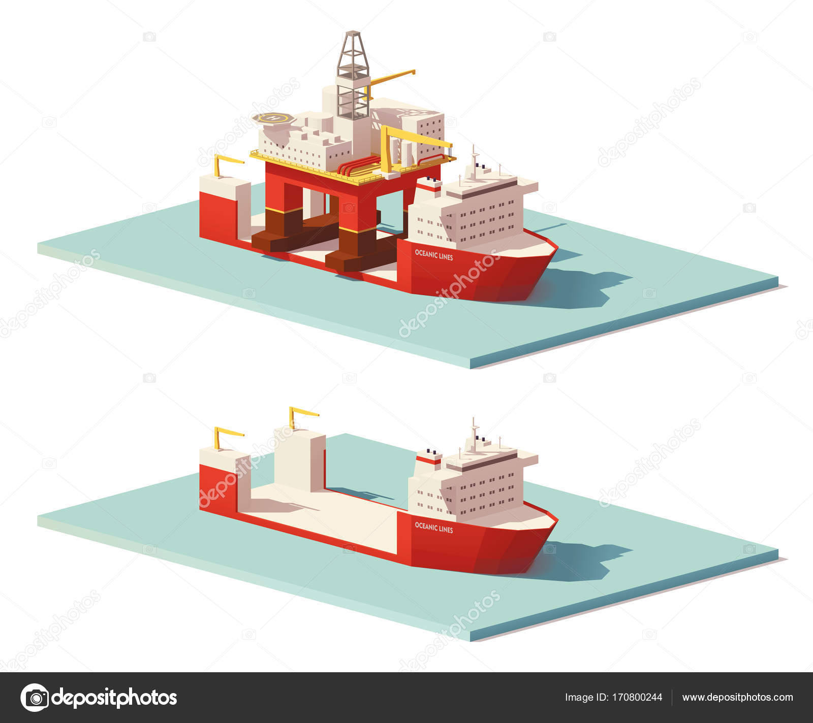 Vector low poly heavy lift ship and oil rig Stock Vector by ©tele52 ...