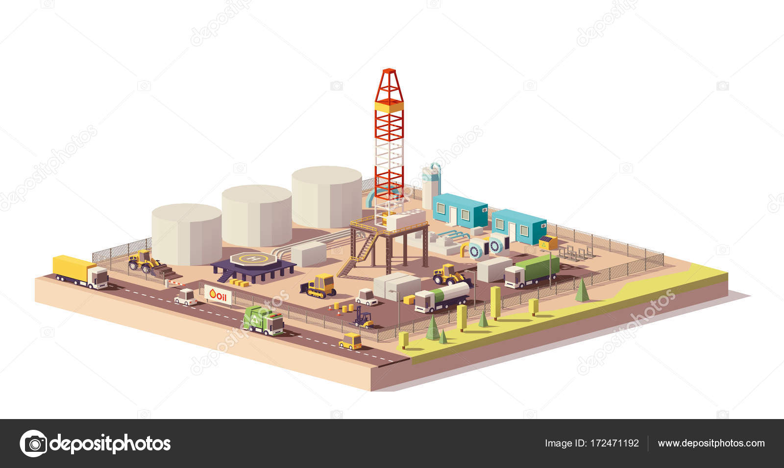 Vector low poly land oil and gas drilling rig Stock Vector Image by ...