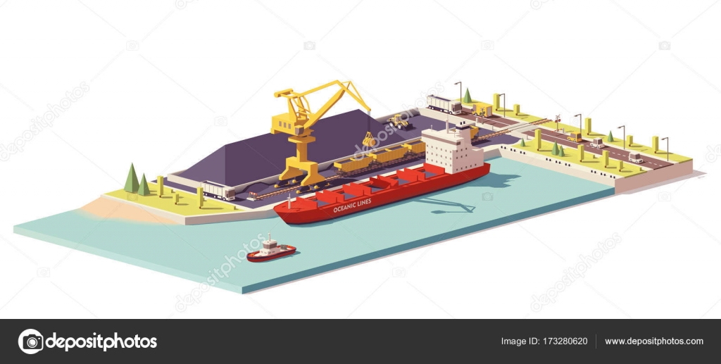 Vektor terminal batubara poli rendah dan pembawa massal Vektor Stok ...