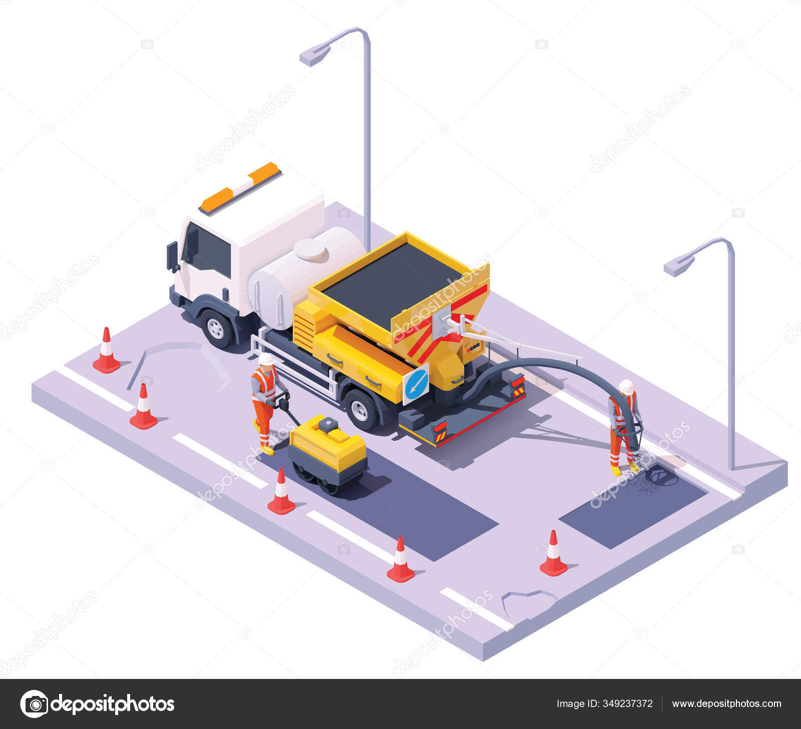 Vector isometric road potholes spray injection repair Stock Vector by ...