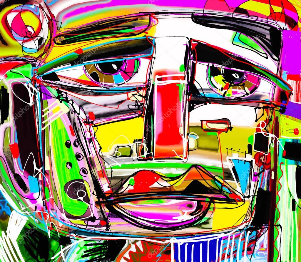Portrait of a sad man, colorful contemporary modern art composit Stock ...
